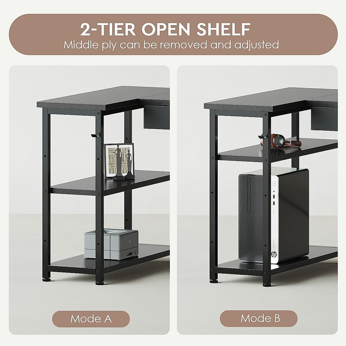 Ｍａｉｈａｉｌ Maihail Home Office Desk with Drawers and Shelves, 47” Computer Corner Desk for Small Space, Small L Shaped Desk with Side Storage for Bedroom, Black