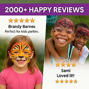 ADIS&GUYS Face Painting Kit For Kids - 20 Water Based, Quick Dry, Non-Toxic Sensitive Skin Paints, 3 Glitters, 2 temporary hair chalks combs, 3 Paint Brushes, 40 Stencils, 2 Tattoos Sheets , Face Painting Book 20 Face Paint kit 20 Face Paint kit