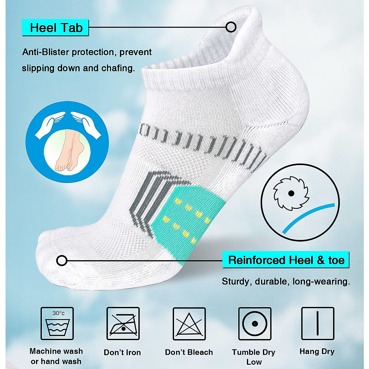 suaskk Womens Athletic Cushioned Anti-Blister Comfort Running Ankle Socks 5 Pairs