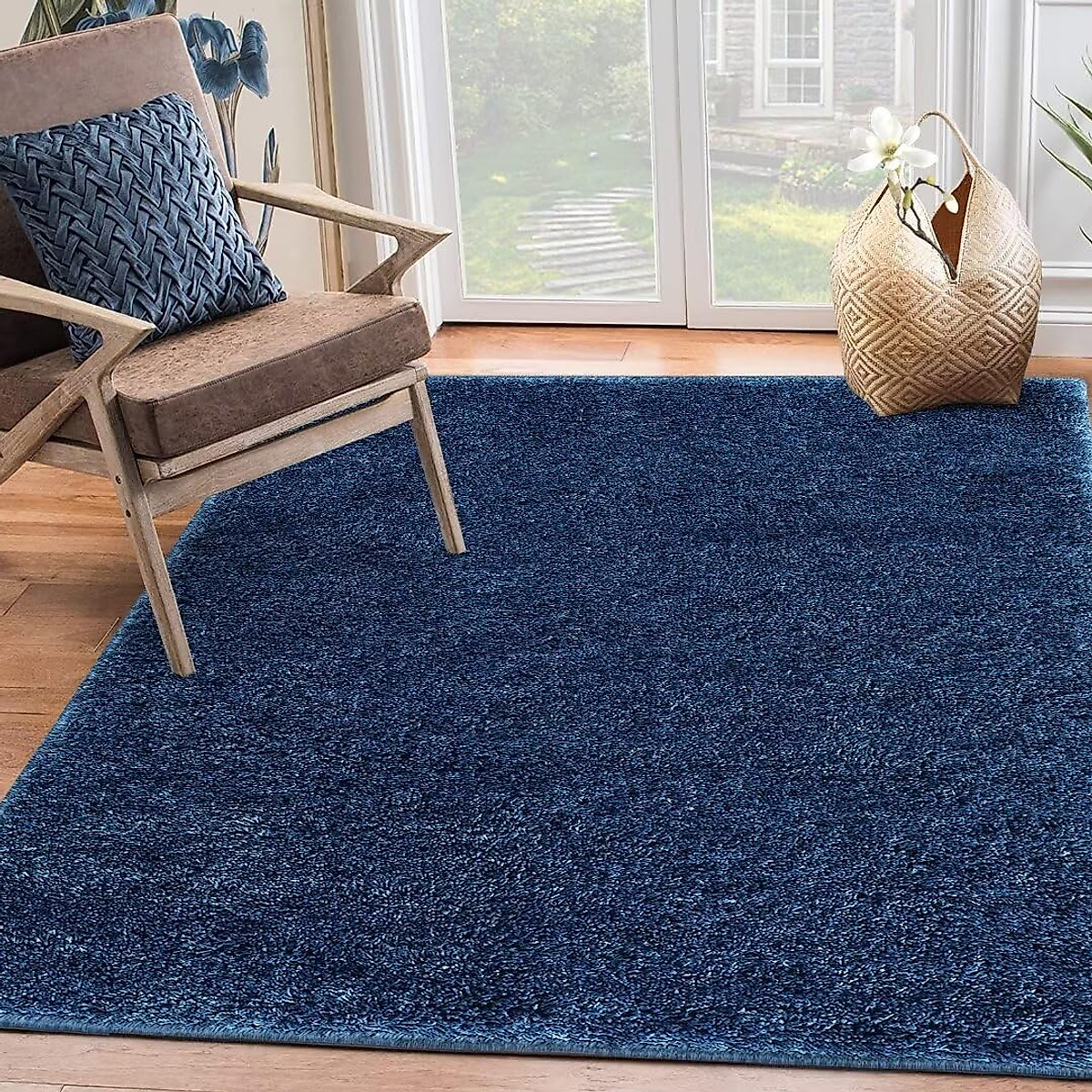 WESTLOOM Area Rug 9x12 Indoor Modern Plush Area RugSolid Shag Area Rug Non Slip Non Shedding Thick Rug for Living Room Bedroom Home Decor, Navy