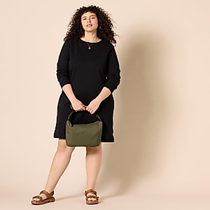 Amazon Essentials Women's Crewneck Long-Sleeve Fleece Above-The-Knee Dress, Black, X-Large