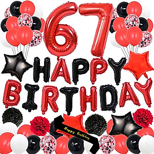 yujiaonly 67th Birthday Party Decorations-Happy Birthday Foil Ballons Banner Red Number 67 Happy birthday Sash Latex Balloons Perfect for 67 Years Old Party Supplies Balloons Number 67 Red