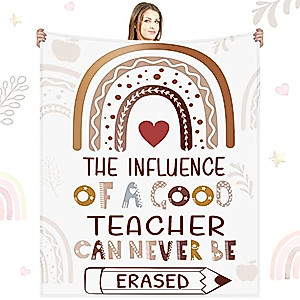 Teacher Blanket Birthday Gift Teachers Appreciation Blanket 60''x50'' Thank You Graduation Present Idea Flannel Soft Throw Blanket for Women School Retirement Birthday Teacher's Day (Rainbow)