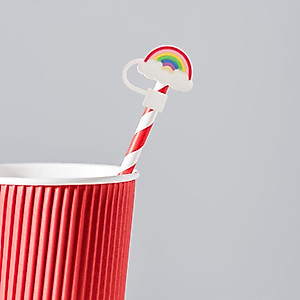 VALICLUD 2 Pcs Creative Cloud Shape Straw Plugs Dust- Proof Funny Straw Caps (Red White) Party Decor