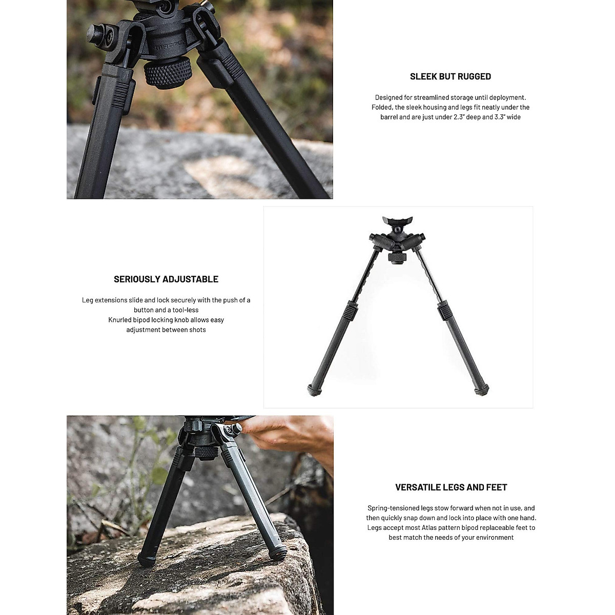 Magpul Rifle Bipod Gun Rest for Hunting and Shooting, Sling Stud QD, Flat Dark Earth