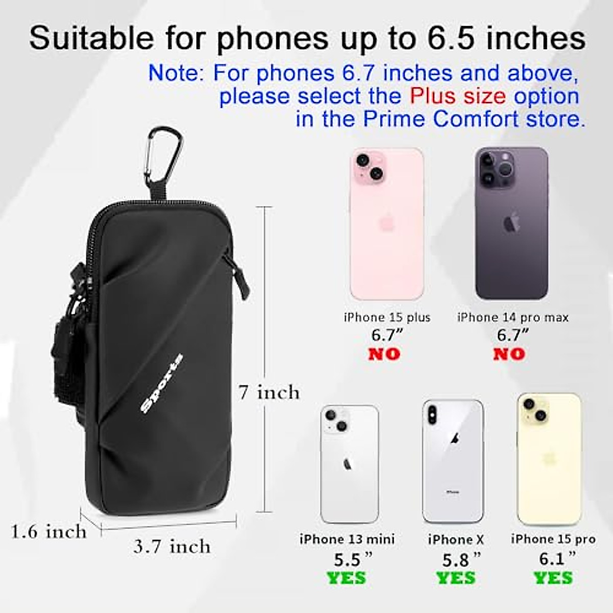 Prime Comfort Phone Holder, Small Crossbody Shoulder Holsters Bag with Arm Band, Fits iPhone and Android, Use for Running, Walking, Hiking & Biking (6.7 Inches, Black)