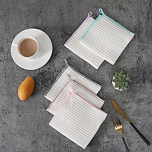 Oeleky Kitchen Dish Cloth Pack of 8, Strong Absorbent Dish Rags for Washing Dishes, Waffle Weave Cleaning Cloths Quick Drying (12x12 Inches, Brown)