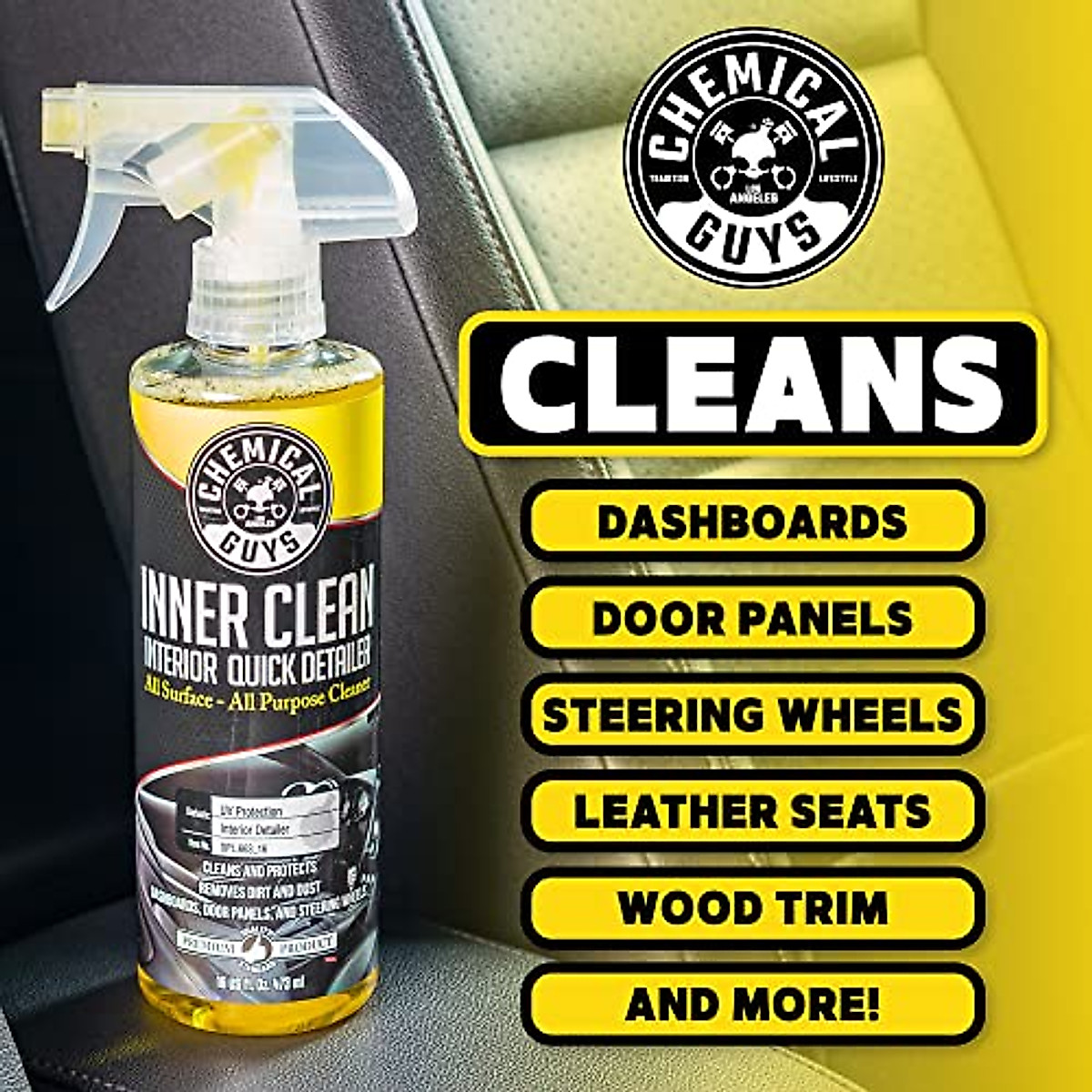 Chemical Guys SPI_663_16 InnerClean Quick Detailer with Pineapple Scent, High Performance Interior and Dashboard Cleaner, Dust Repellent, Easy to Use Non Greasy Formula, 16 fl oz