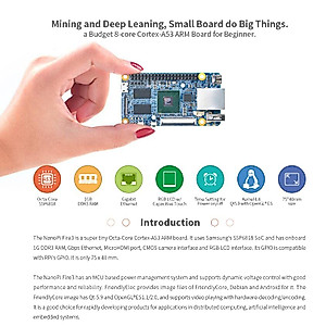 NanoPi Fire3-LTS Open Source S5P6818 1.4GHz DDR3 1GB RAM Single Board Computer Onboard Gigabit Ethernet USB 2.0 HDMI Debug 40pinGPIO Port for AI Development Support Android Debian UbuntuCore+Qt