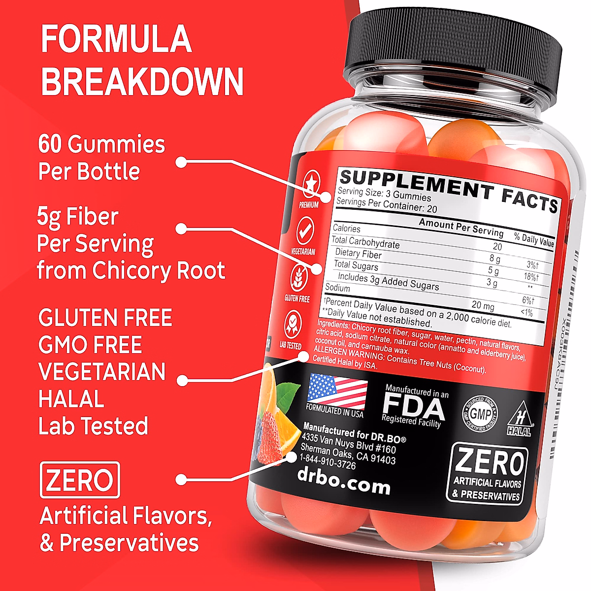 Fiber Gummies for Adults & Kids - Tasty Gummy Prebiotic Fiber Supplement for Max Digestive Gut Health Supplements for Women & Men - Daily Cleanse High Chicory Root Inulin Prebiotics - 60 Fiber Gummies