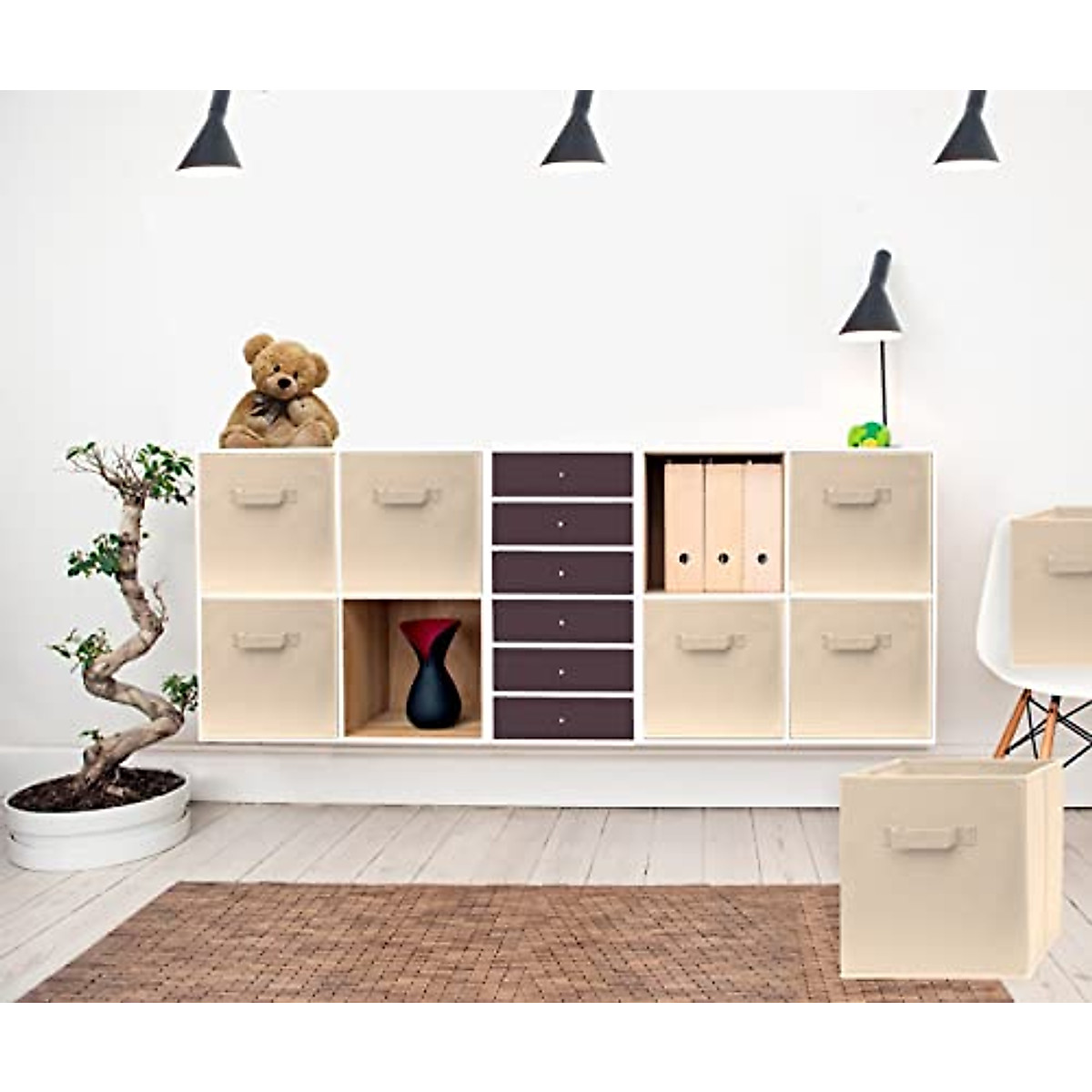 Pomatree Fabric Storage Cubes - 8 Pack - Cube Storage Organizer Bins | Handles on Both Sides | Foldable Cube Storage Bin for Home, Kids Room, Nursery and Playroom | Closet and Toys (Beige)