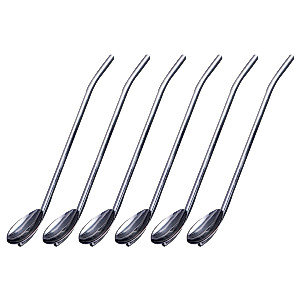 DOITOOL Stainless Steel Drinking Spoon Straws, 6Pcs Metal Cocktail Spoon Straws, Reusable Iced Tea Spoons Bar Spoon Silverware for Mixing and Stirring