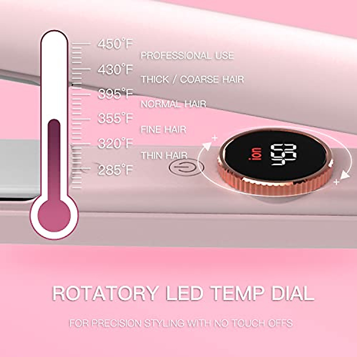 LENA Ionic Flat Iron | Ceramic Hair Straightener | 1" Professional Styling Tools for Straightening and Curling, Extra Ion Care, Max 450 F, Dual Voltage, Pink