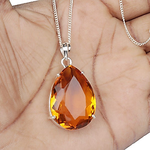 GEMHUB 15.75 Gram Stunning Yellow Citrine Pear Cut Gemstone Pendant Without Chain, Handmade 925 Sterling Silver