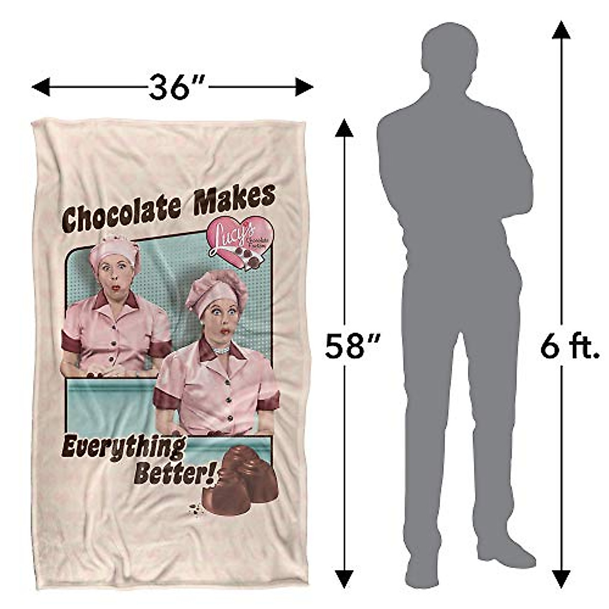 Trevco I Love Lucy Friends and Chocolate Silky Touch Super Soft Throw Blanket 36" x 58"