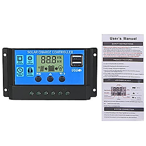 Jahy2Tech 100A Solar Charge Controller Solar Panel Battery Intelligent Regulator with Dual USB Port 12V/24V PWM Auto Paremeter Adjustable LCD Display(Blue) (1)