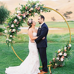 Xeapoms 7.2ft Round Backdrop Stand, Stable Balloon Arch Stand, Metal Wedding Arch Backdrop Stand Circle Backdrop Stand Frame for Wedding, Birthday Party, Baby Shower Decoration (Gold)