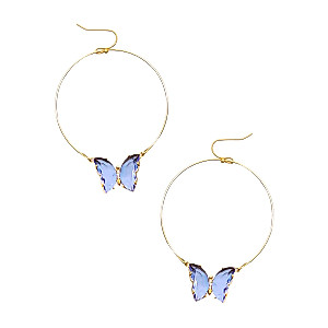 Kathaya Women’s Dangling Hoop Earrings With Gemstone Butterfly Fashion Charms For Women Girls Dangle Drop Earring Jewelry Gift Set (Purple)