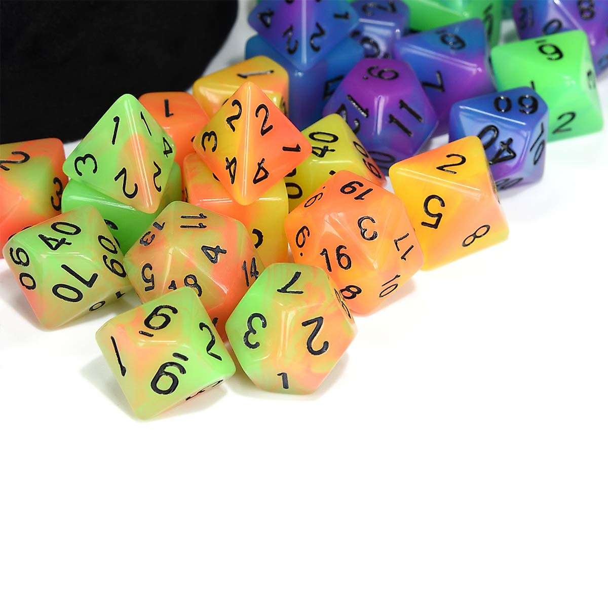 Double Color Glow in The Dark Dice Set 35 Pieces Polyhedral Dice for RPG DND MTG Games Include Black Velvet Pouch