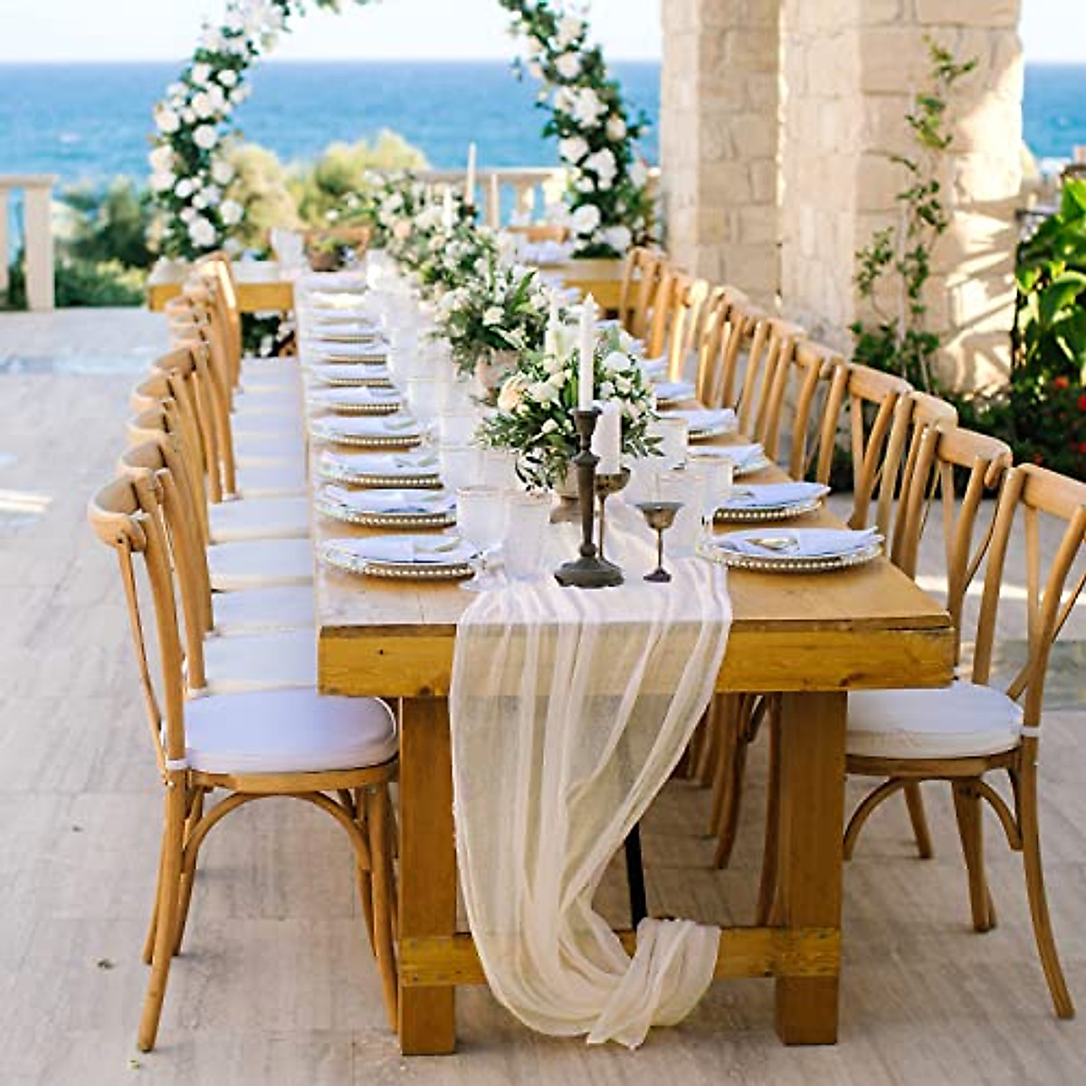 Fixwal White Chiffon Table Runner, 120 Inches Elegant Sheer Wedding Table Runner, Romantic Table Decorations for Bridal Shower, Baby Shower, Birthday Party