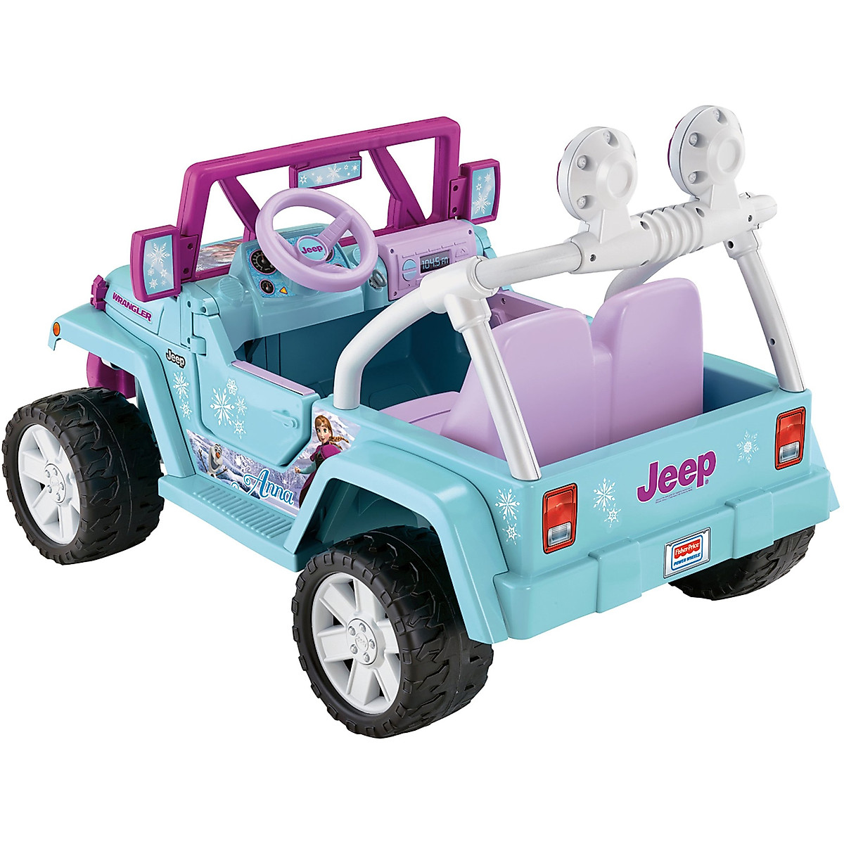Power Wheels Disney Frozen Jeep Wrangler Ride-On Battery Powered Vehicle with Music Sounds & Storage, Preschool Kids Ages 3+ Years​, Baby Blue/Purple