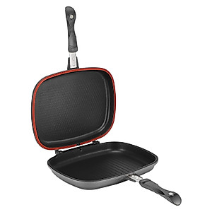 Double Side Pan, Grill Pan Frying Double Side Portable Anti Burn Handle Kitchen Supplies Grill Pot 32cm or 12.6in