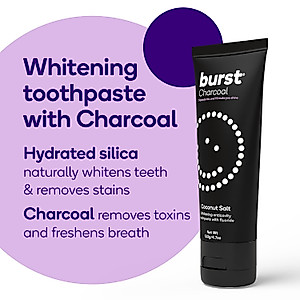 BURST Charcoal Whitening Toothpaste for Adults (4.7oz/2 Pack) | for Sensitive Teeth with Cavity Fighting Fluoride & Xylitol | Vegan | Gluten & SLS Free | Coconut Salt