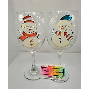 Snowman Hand Painted Holiday Wine Glasses Set of 2