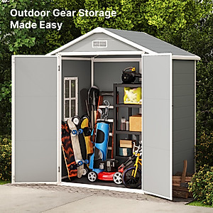 Gizoon 6x4.4 FT Plastic Outdoor Storage Shed, Resin Garden Tool Sheds & Outdoor Storage House with Single Lockable Door, Resin Shed for Patio Furniture, Backyard Garden Patio Lawn, Grey