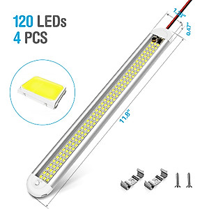 12v LED Interior Light Bar，CT CAPETRONIX 120LEDs 1500LM 8W DC 12 Volt led Strip Lights with ON/Off Switch，for Enclosed Cargo Trailer, Car RV Van Truck Lorry Camper Boat Caravan Motorhome (4Pack)