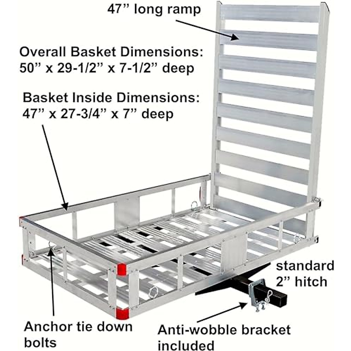 MaxxHaul 80779 50" x 29.5" Trailer Hitch Mount Aluminum Cargo Carrier With High Side Rails With 47" Ramp For RV's, Trucks, SUV's, Vans, Cars - 500 lb. Capacity