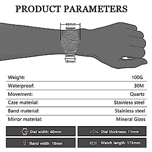 BOSCK Analog Mens Watch,40mm Easy Read Auto Date and Day Stainless Steel Business Watch for Men,30M Waterproof Sports Mens Wrist Watches