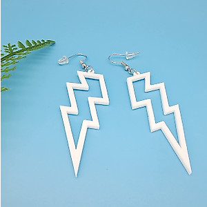 RUIZHEN Bright 3 Colors Acrylic Exaggerated Lightning Bolt Dangle Earrings Women Party Earrings Halloween Costume Accessories Jewelry (white)