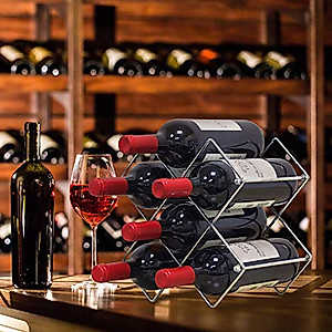 Yimerlen Tabletop Wine Rack, Geometric Countertop Wine Holder, Metal, Capacity - 6 Bottle (Silver)