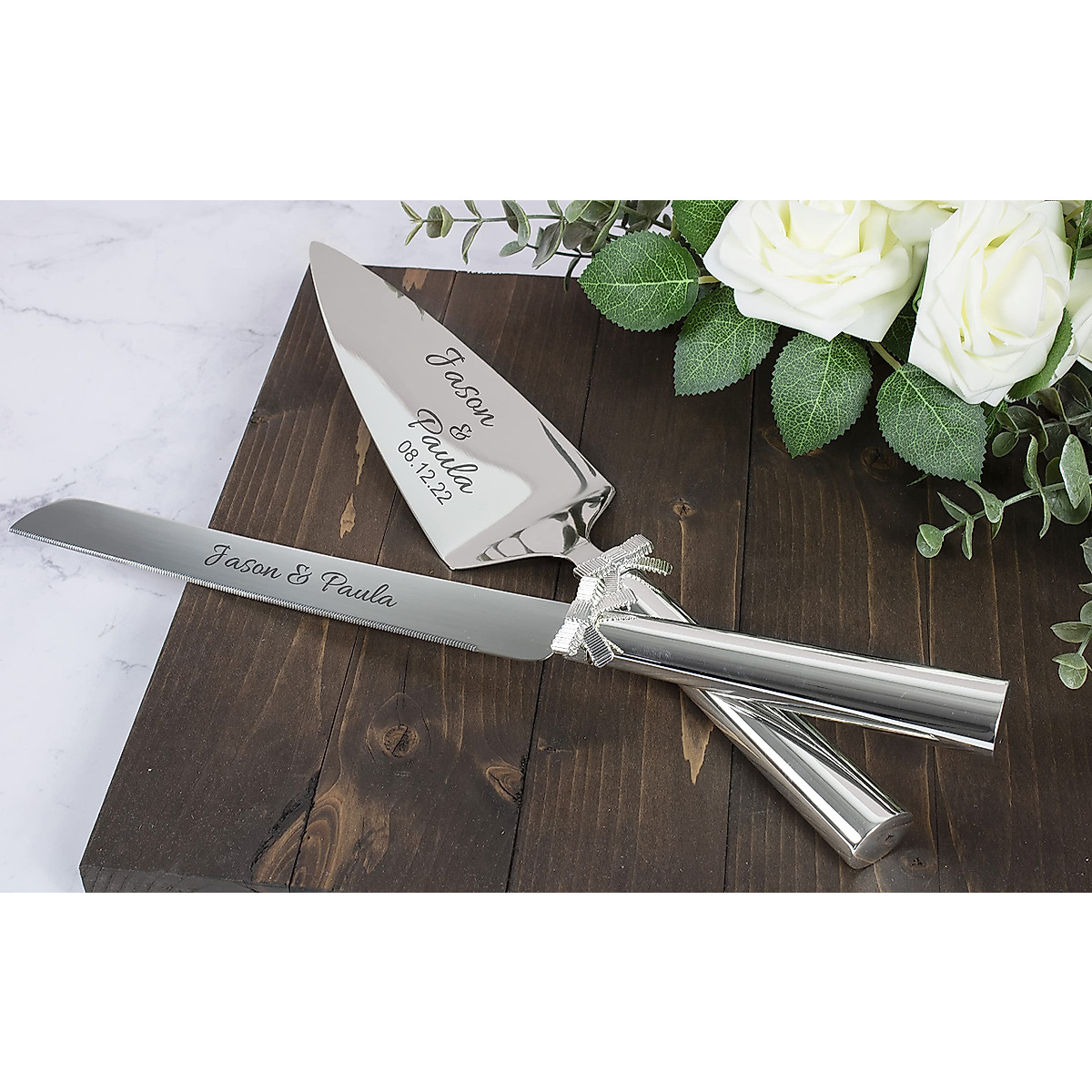 Kate Spade Bridal Grace Ave Personalized Wedding Cake Knife and Server Set, Custom Engraved Wedding Cake Cutting Set, Gifts and Accessories for Bride and Groom