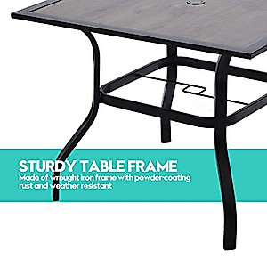 VICLLAX Square Patio Dining Table for 4, Outdoor Dining Table with Umbrella Hole, Outdoor Patio Table with Wood Grain Tabletop for Garden (Walnut)