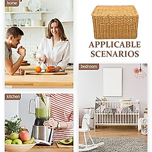 Happyyami Woven Storage Bin with Lid Poly-wicker Storage Basket Rectangular Household Basket Box Organizer for Shelf Wardrobe Home Organizing