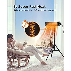 Outdoor Patio Heater, Luwior 1500W Electric Infrared Heater with Remote, 3 Modes, 24H Timer Auto Shut Off, Wall-mounted/Tripod For Garage Backyard