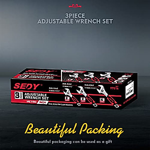 3-Piece Adjustable Wrench Set - 6-Inch 8-Inch 10-Inch - Precision Design, Durable and Corrosion-Resistant, Chrome Vanadium Steel, Anti-Slip Grips