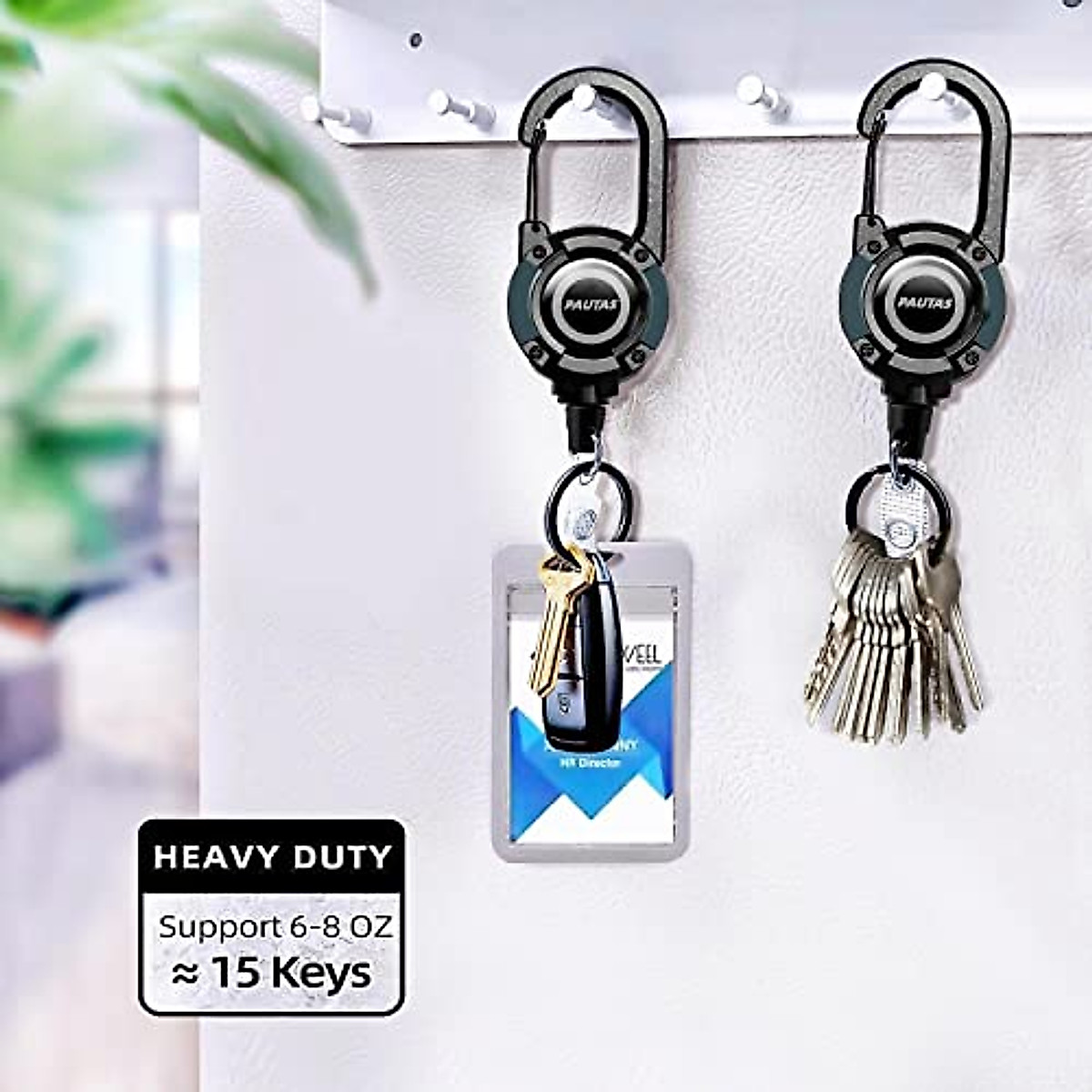 Retractable Badge Holders, 2-Pack Badge reels Retractable, Heavy Duty Badge Clip with Carabiner Key Chain, ID Badge Reel with 26.5 Inches High-Density Fiber Cord, 2.0 oz