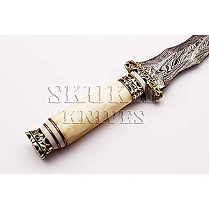 Skokie Knives HAND MADE DAMASCUS STEEL HUNTING DAGGER KNIFE WAVY BLADE WITH ORIGINAL CAMEL BONE