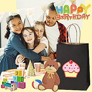 SHOPDAY 45Pcs Black Paper Bags with Handles, Assorted Sizes Gift Bags Bulk Kraft Paper Bags 5x3x8 & 8x4x10.5 & 10x5x13 15Pcs Each Recyclable Bags for Handwork, Shopping Bags for Small Business, Goody Bags Party Bags