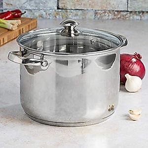 Ecolution Stainless Steel Stock Pot with Encapsulated Bottom Matching Tempered Glass Steam Vented Lids, Made Without PFOA, Dishwasher Safe, 8-Quart, Silver