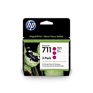 HP 711 Magenta 29-ml 3-Pack Genuine Ink Cartridges (CZ135A) for DesignJet T530, T525, T520, T130, T125, T120 & T100 Large Format Plotter Printers