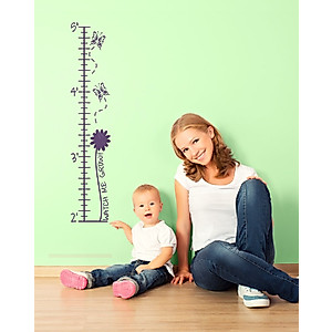 Butterflies and Flowers Growth Chart Vinyl Decals Girls Decor Stickers 7.5x37-Inch Plum