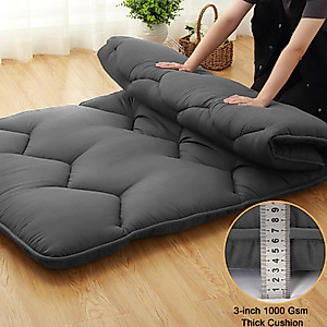 LULUWAY Japanese Futon Mattress, Twin Size Foldable Japanese Style Floor Mattress Roll Up, Tatami Mat, Camping Mattress Pad, Dark Grey