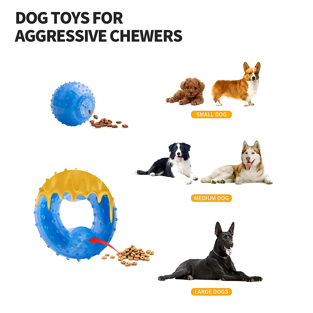 Dog Chew Toys for Aggressive Chewers, Puppy Teething Ring and Dog Ball, Treat Dispensing Dog Toys, Frozen Tough Puppy Toys Set 2 Pack for Small, Medium Dog