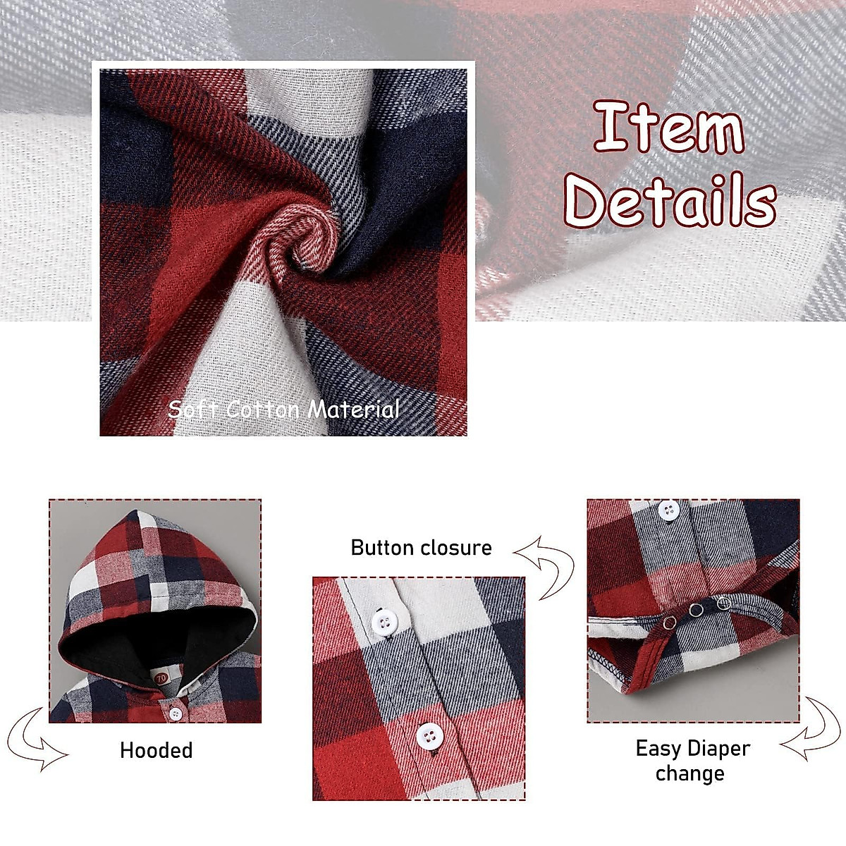 Fuermos Newborn Infant Baby Boy Clothes Plaid Button Long Sleeve Hoodies Romper+ Mama's and Boy Pants Outfits Set