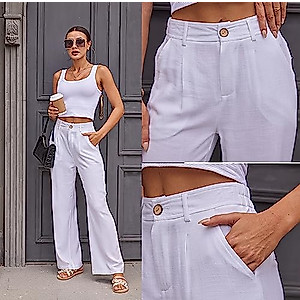 heipeiwa Women's Linen Summer Casual High Waist Wide Leg Dressy Pants Flowy Trousers