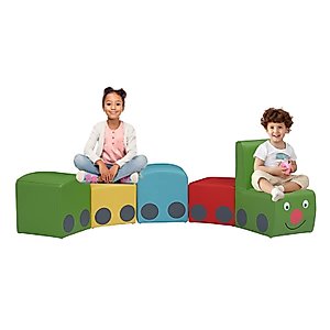 Kinsuite 5 Pcs Kids Sofa Set - Soft Foam Stool Colorful Cartoon Leather Chair for Classroom Daycares Kindergarten Nursery Train